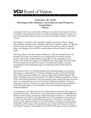 "[2010-02-10] Meeting of the Finance, Investment and Property Committee" by Virginia ...